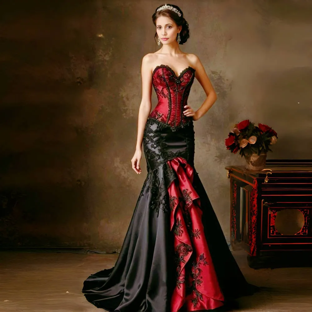 Vintage Victorian Mermaid Prom Corset Prom Dress With Lace Applique And ...