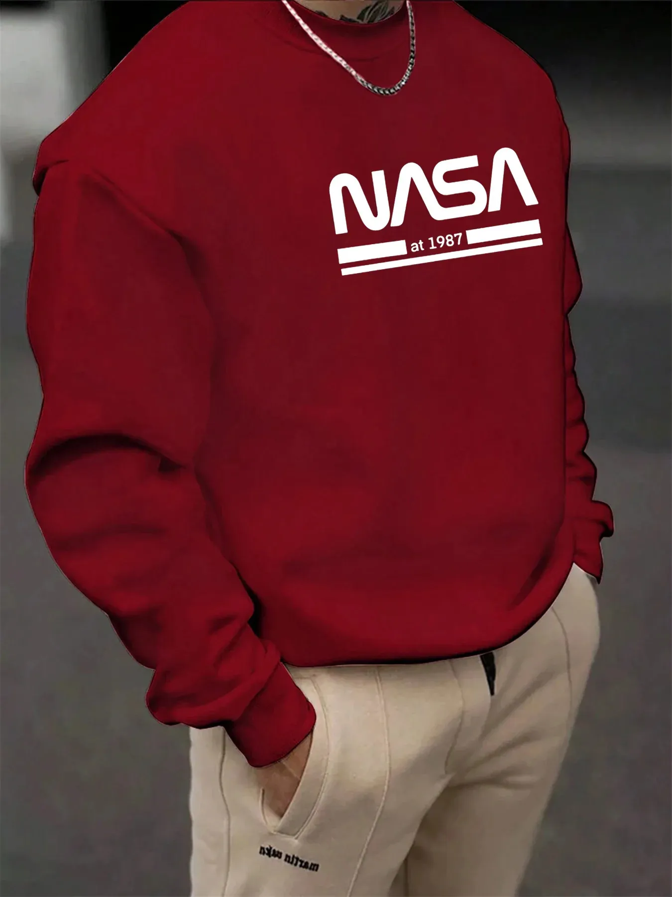 Men's Autumn and Winter Fashionable Casual Loose NASA Letter Graphic ...
