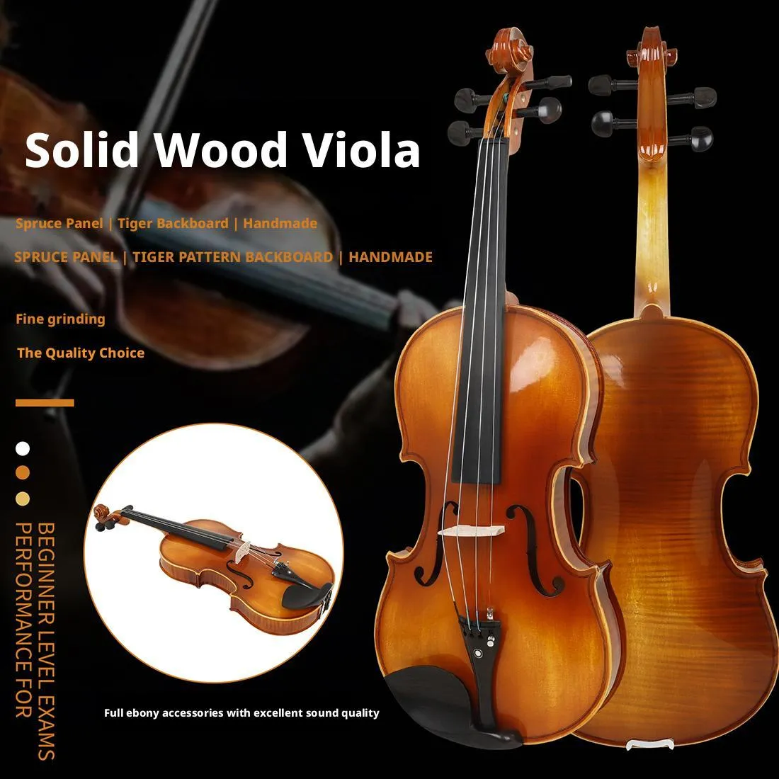 Viola VA-20 4/4 Size Acoustic with 16 Spruce Solid Wood Body and Ebony ...