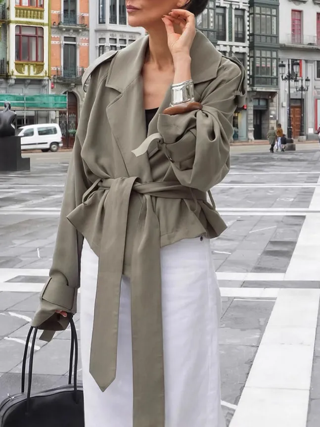 French Style Big Collar Tied Windbreaker 2025 Cross Border European And ...