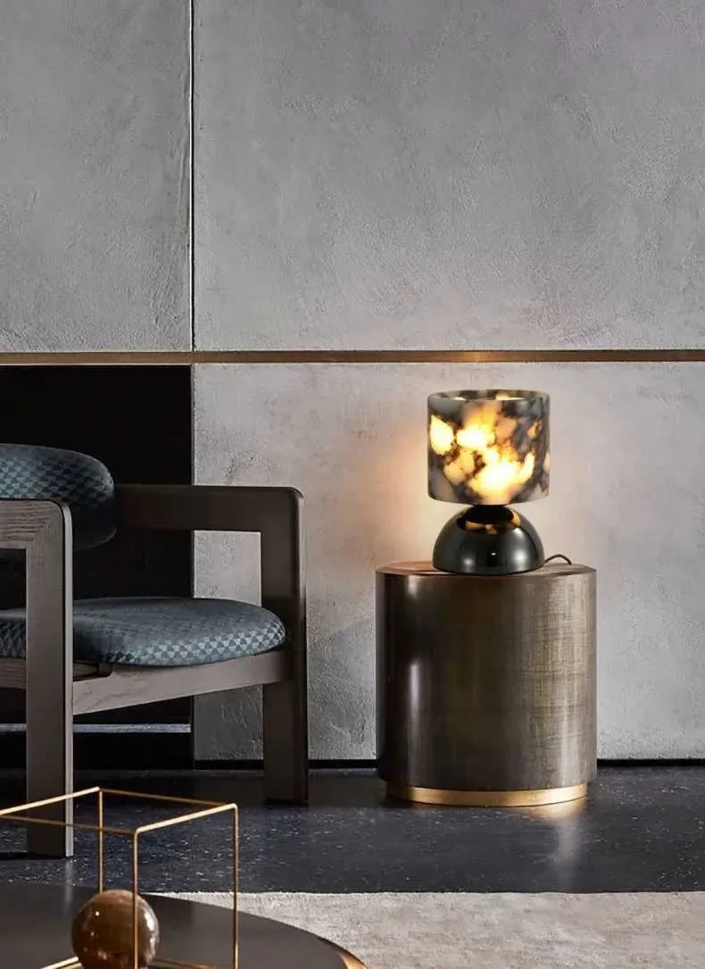 Natural Stone Night Light with Black Metal Base, G9 Bulb, Art Deco ...