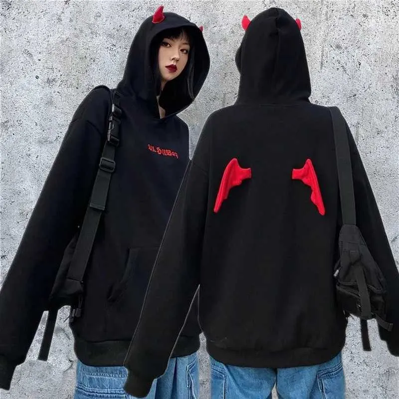Harajuku Hoodie: Little Devil Horns Gothic Hooded Sweatshirt for Women ...