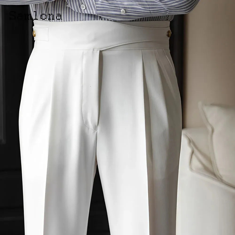 Elegant British Style Men's Formal Party Winter White Pants With Stand ...