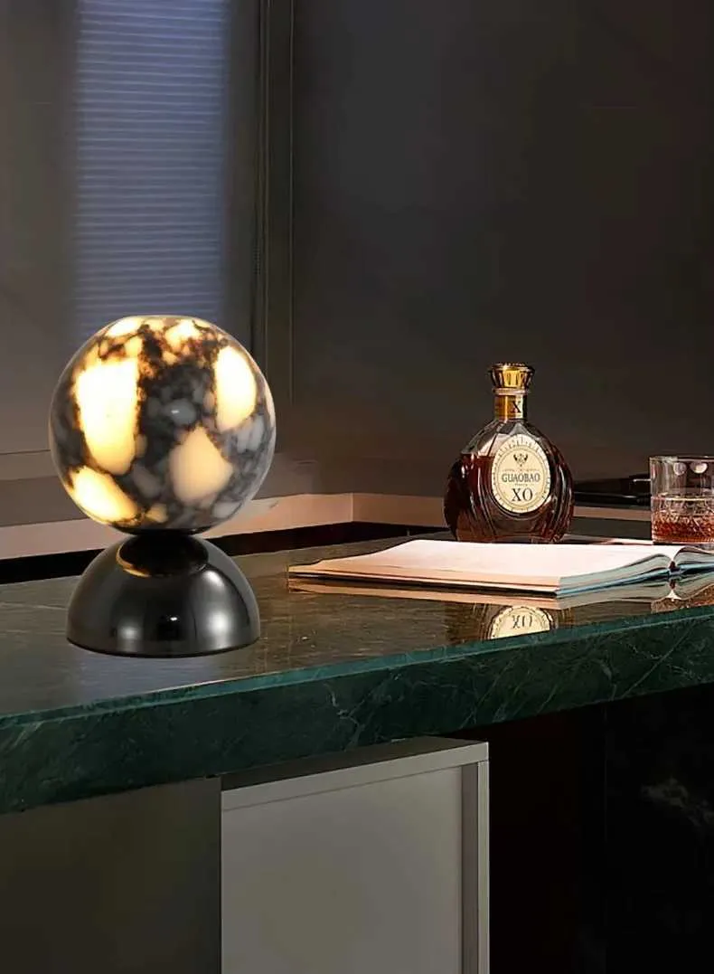 Natural Stone Night Light with Black Metal Base, G9 Bulb, Art Deco ...