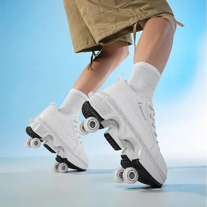 4 Wheel Dual Use Roller Skates Retractable Wheels Speed Skating Shoes ...