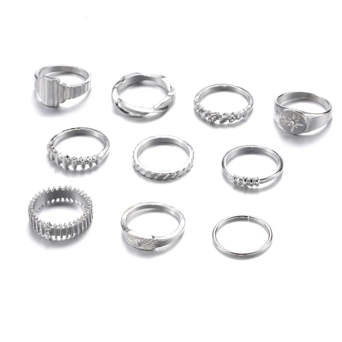 Trendy Gold Color Geometric Cuff Rings Set for Women, Fashion Metal Geometric Adjustable Finger ...