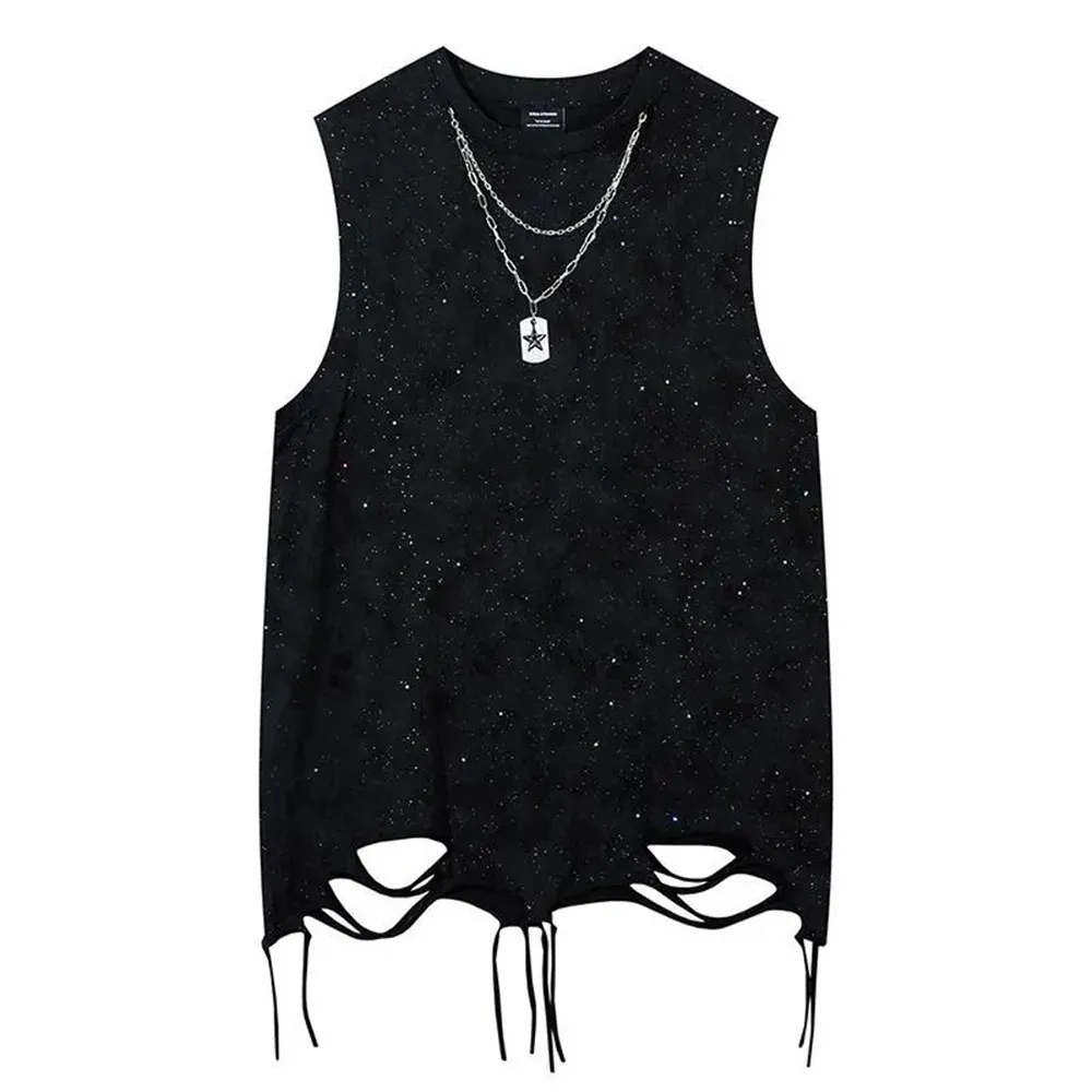 Men's Vest Ripped Starry Sky Print Casual Tank Top Summer Y2k ...