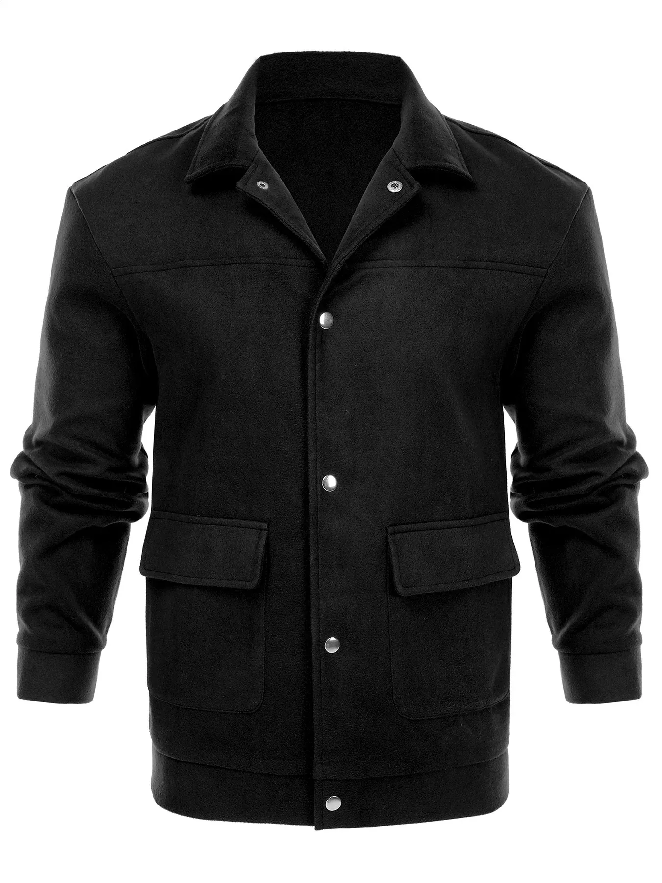 Men's Square Collar Woolen Coat Jacket with Warm Flap Pockets and ...