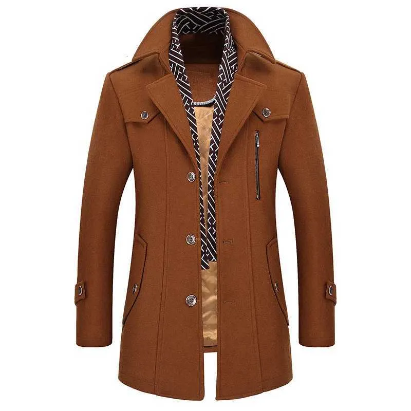 New Winter Men Cashmere Wool Blend Trench Coat Business Casual Long ...