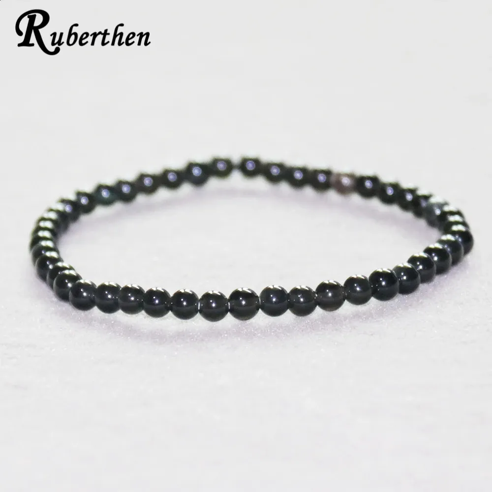 Ruberthen Natural Black Tourmaline Bracelet, 4mm Handmade Mini Gemstone ...