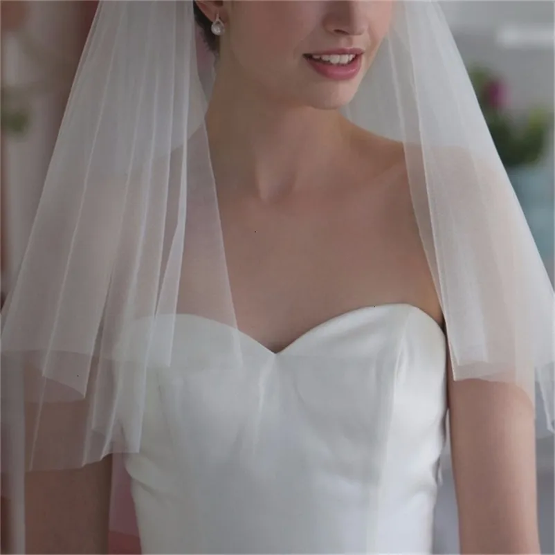 Simple Two Layer Wedding Veils Ivory White Short Tulle Bridal Veils ...