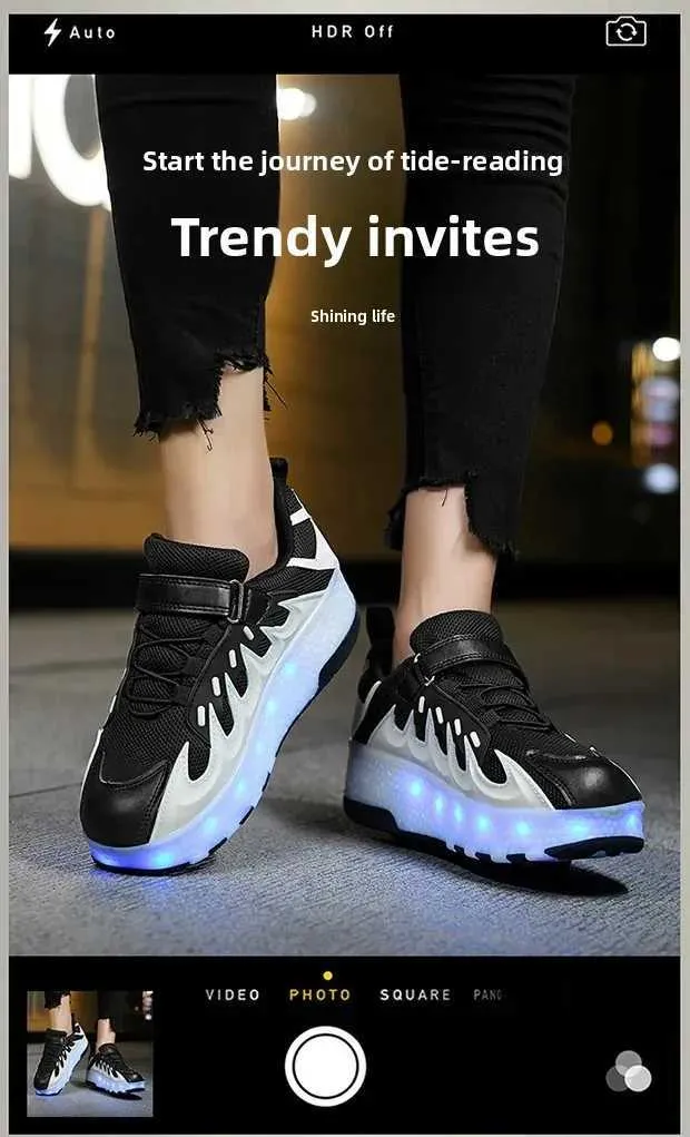 Men's High Top 2 Wheel Roller Shoes Fashionable Unisex Automatic Popup ...