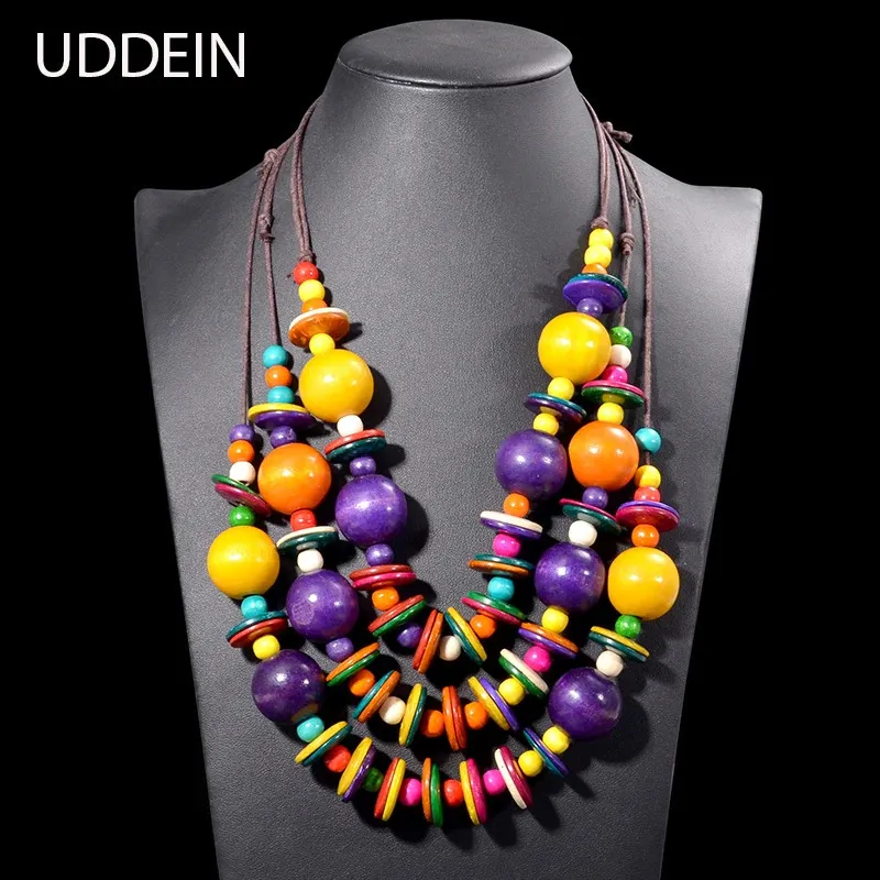 Ethnic Handmade Multi-Layer Big Bead Wood Necklace Pendant with ...