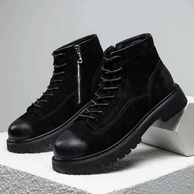 Mens Casual Cow Suede Leather Boots Black Brown Platform Cowboy Work ...