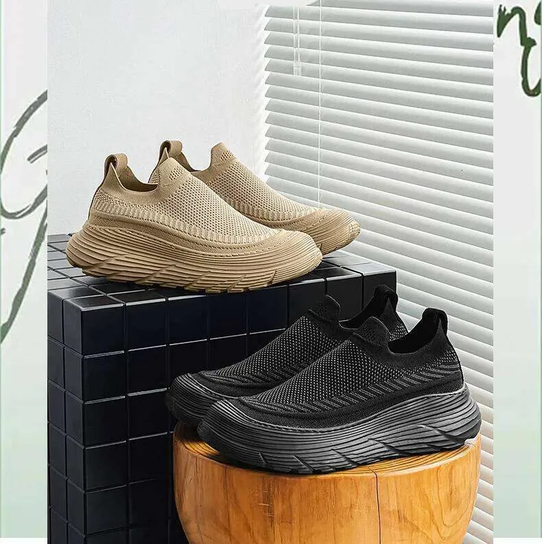 Men's Casual Breathable Air Mesh Slip-On Flats Shoes Black Beige ...