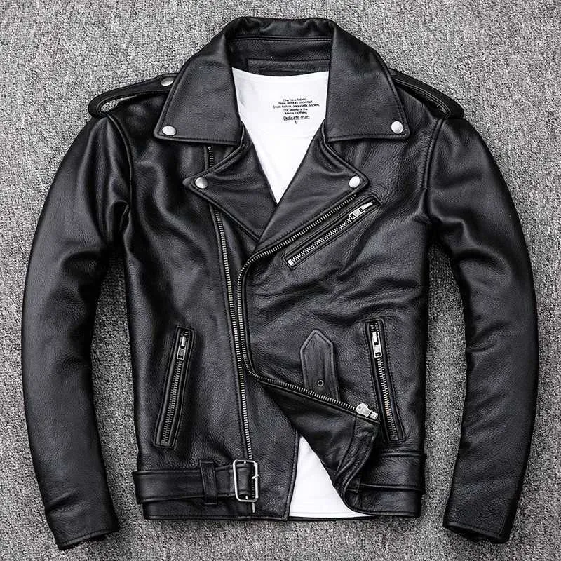 Spring Classical Motorcycle Oblique Zipper Leather Jacket For Men ...