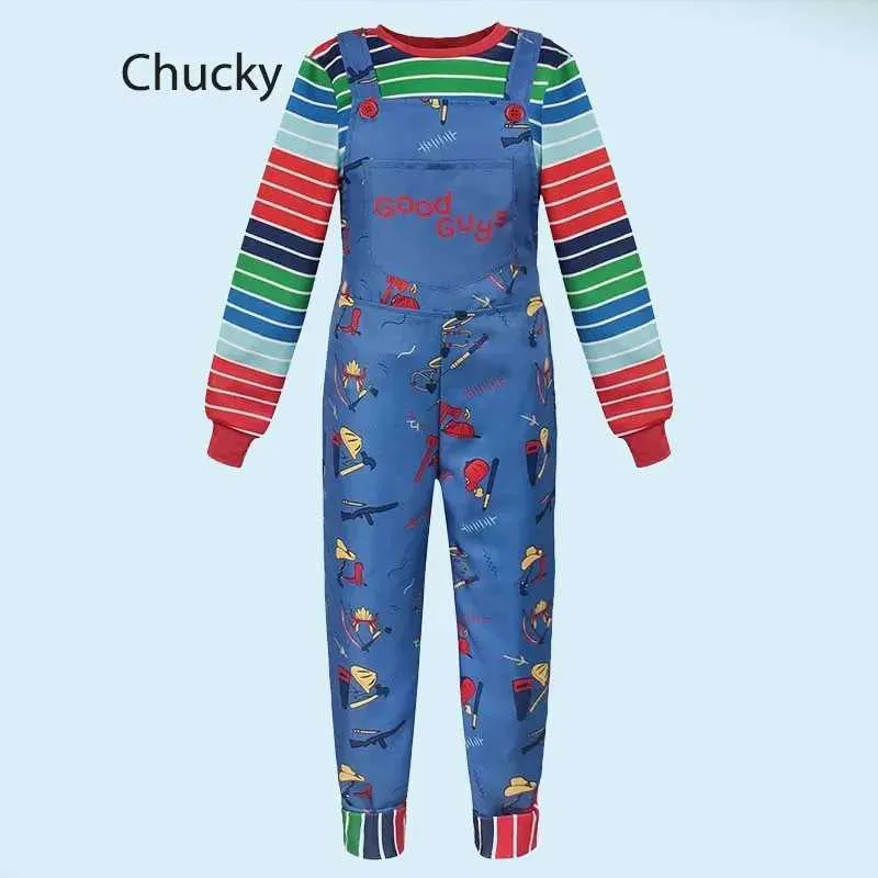 Chucky Halloween Costume Adult Blue Jumpsuit Overalls With Striped ...