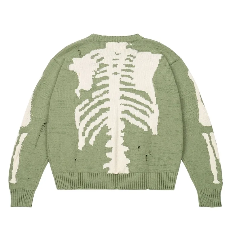 Hip Hop Jacquard Skeleton Knit Sweater Loose Fit Long Sleeve Unisex ...