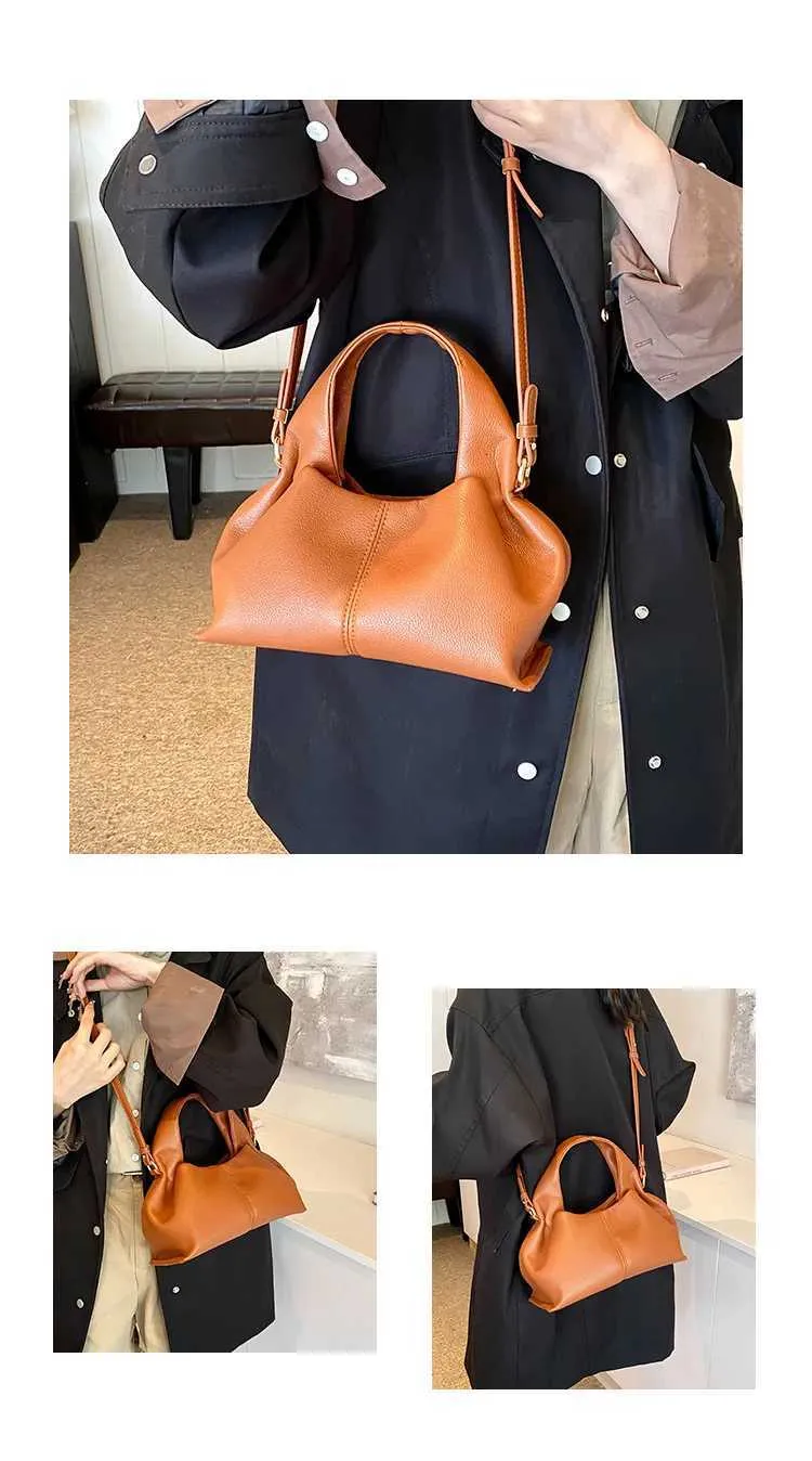 French Niche Urban Simple Cloud Bag Lychee Pattern Soft Leather Fashion ...