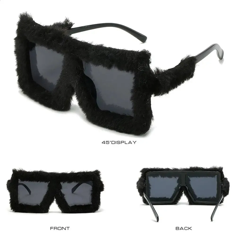 Oversized Plush Sunglasses Y2K Fluffy Square Frame Trendy Novelty ...