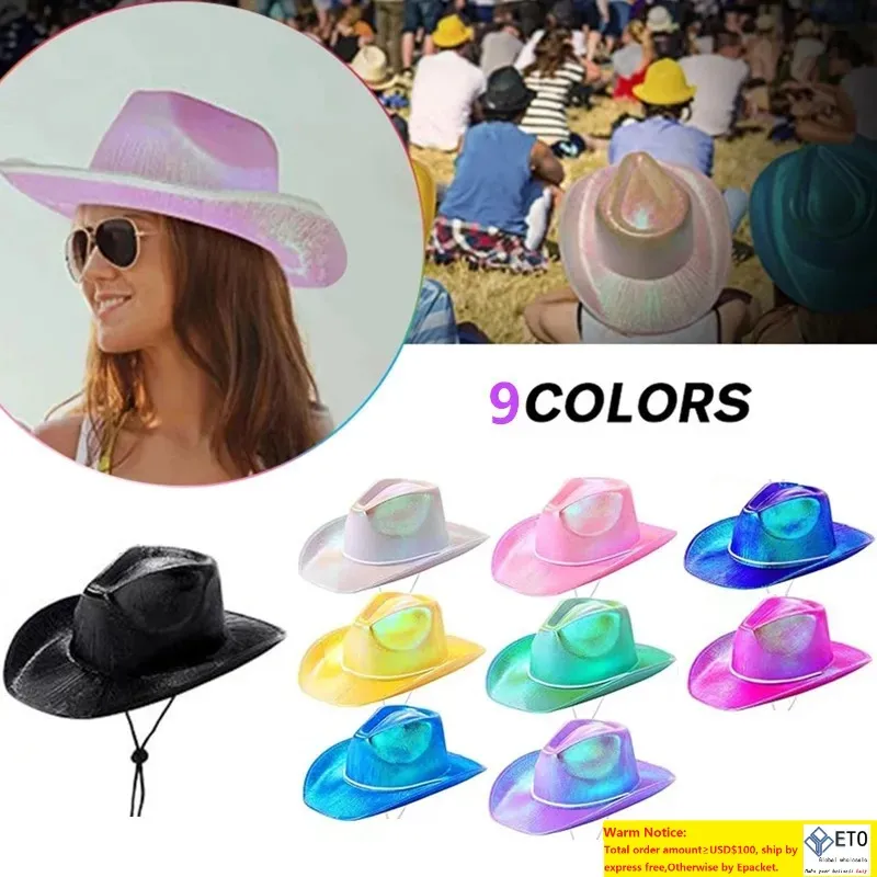 Holographic Space Plastic Cowgirl Hats With Adjustable Windproof Cord ...