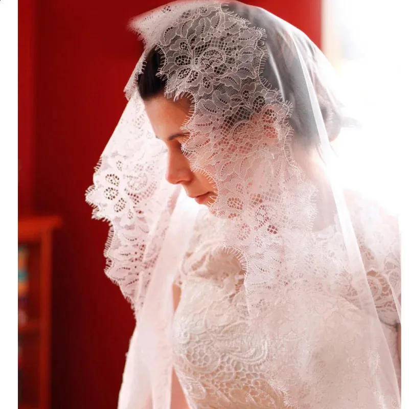 White Romantic Charming Full Lace Bridal Veil Cathedral Wedding ...