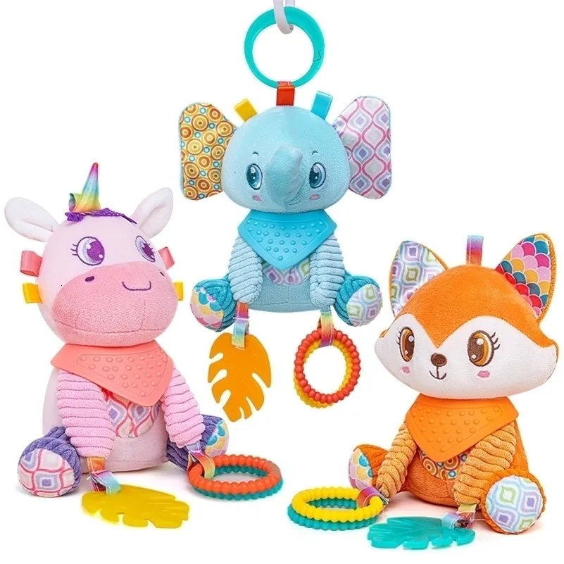 Soft Hanging Crinkle Squeaky Sensory Toy With Teether Plush Animal Wind ...