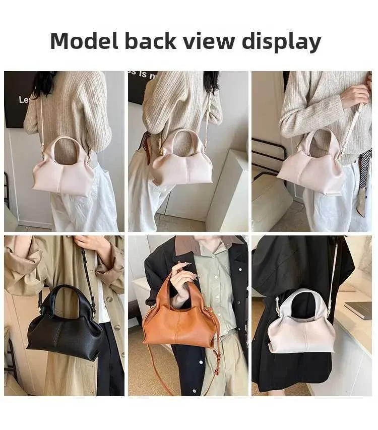 French Niche Urban Simple Cloud Bag Lychee Pattern Soft Leather Fashion ...