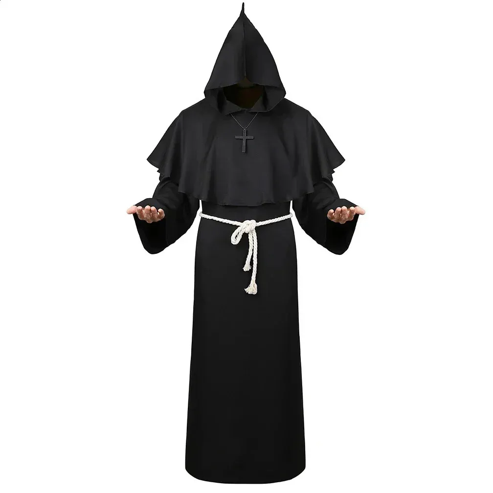 Monk Costume Medieval Friar Hooded Cap Cloak Renaissance Priest Robe ...