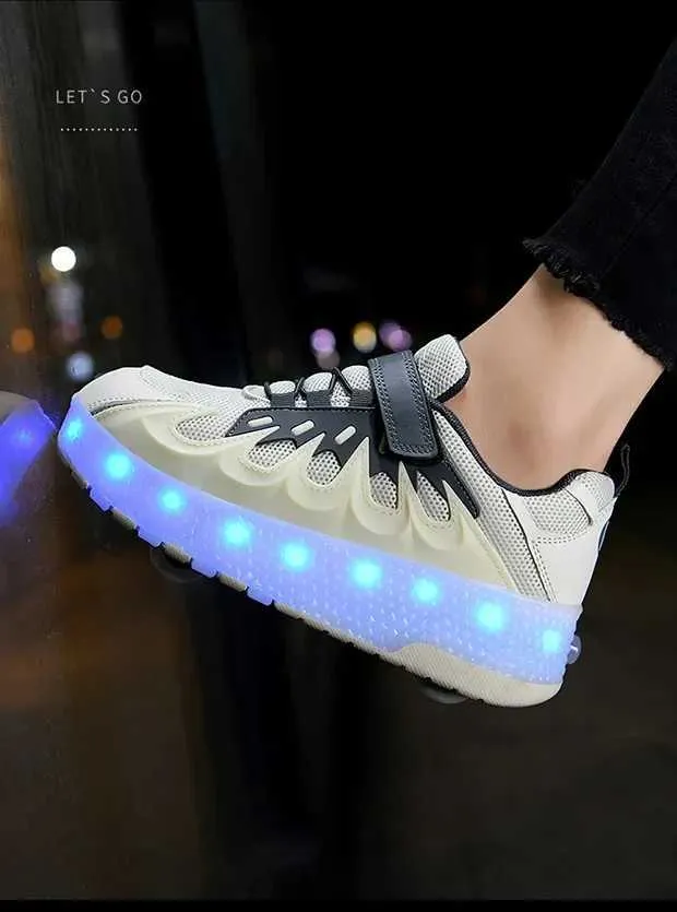 Men's High Top 2 Wheel Roller Shoes Fashionable Unisex Automatic Popup ...