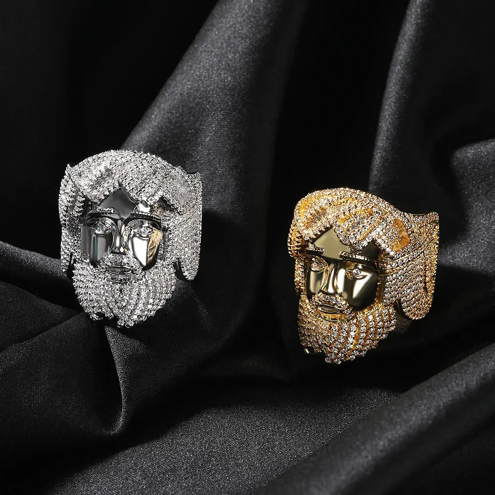 Hip Hop 5A Cubic Zirconia Paved Bling Ice Out Cz Jesus Piece Ring Men's ...