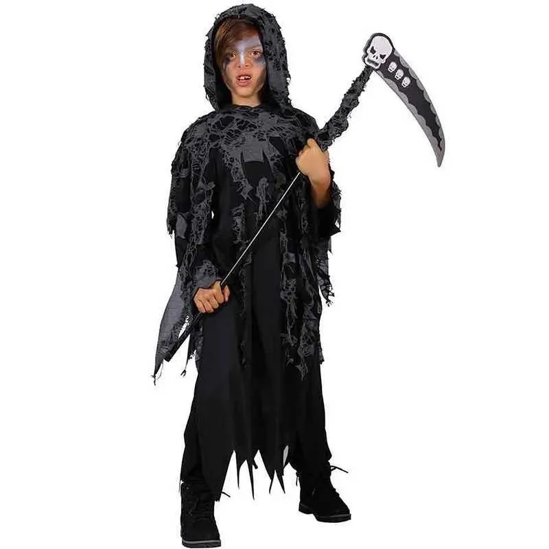 Girl's Scary Ghost Evil Robe Scythe Purim Outfit Black Death Boy Fancy ...