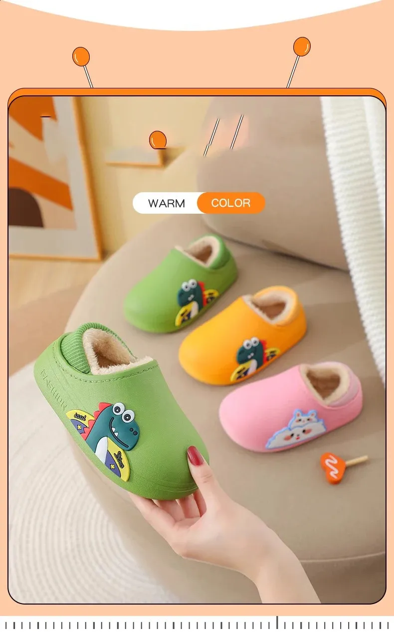 Children's Cotton Waterproof Shoes: Cute Plush Warm Slippers for Boys ...