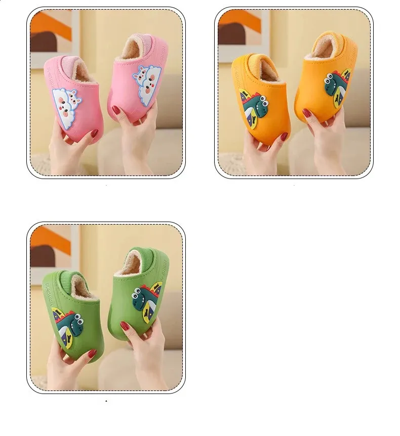 Children's Cotton Waterproof Shoes: Cute Plush Warm Slippers for Boys ...