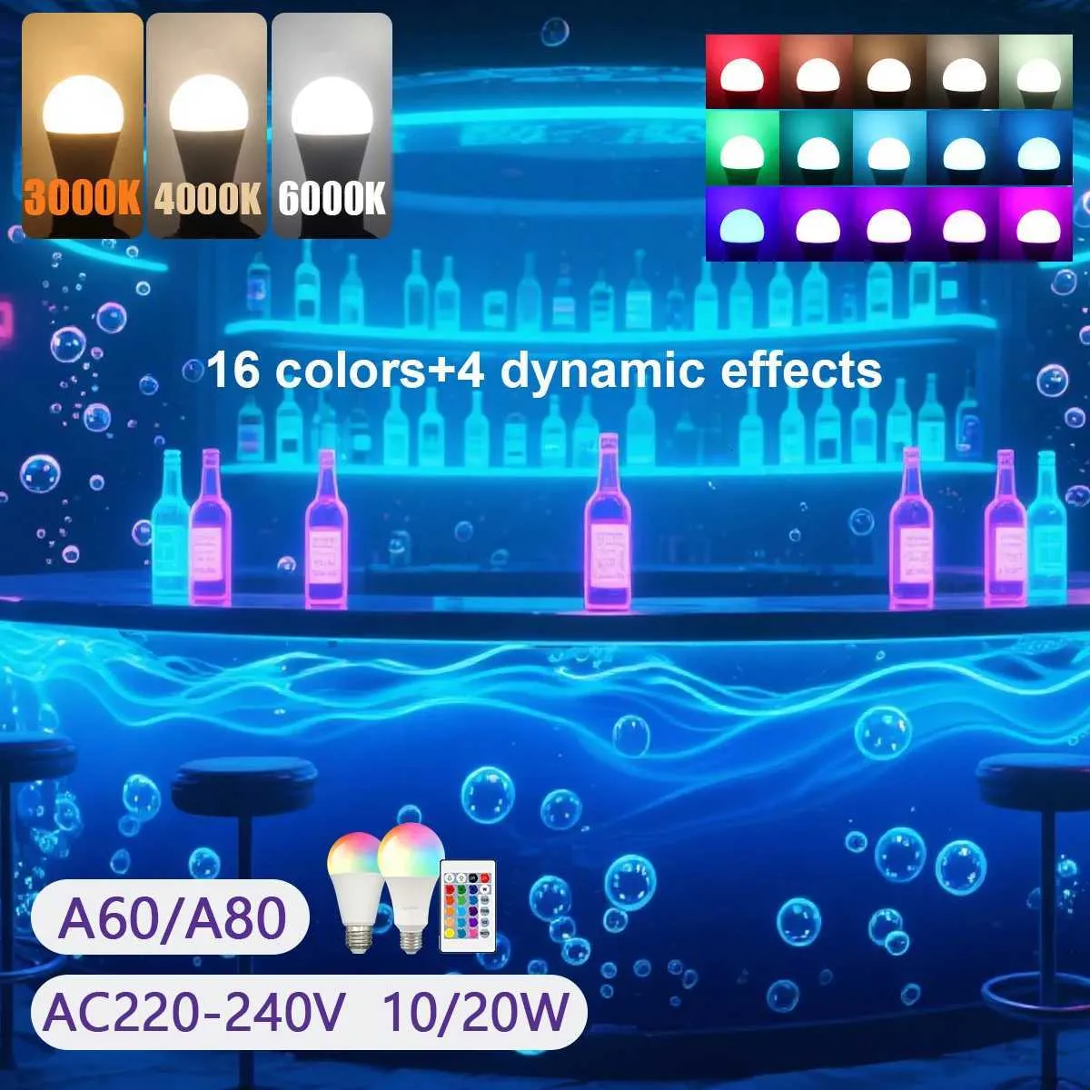 5 Pack LED RGB Rgb Light Bulb With IR Remote Control Changeable ...