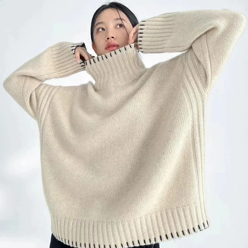 Pure Wool Cashmere Sweater For Women Turtleneck Pullover In Large Sizes ...