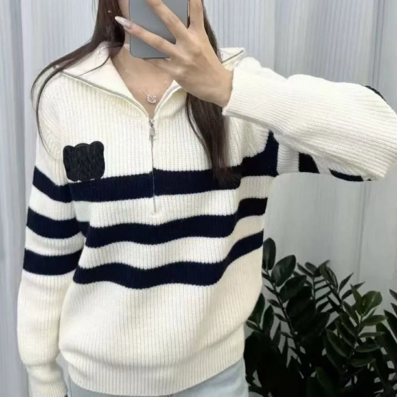 Winter Designer Slim Fit Half Zip Sweater for Women, Luxury Niche Retro ...