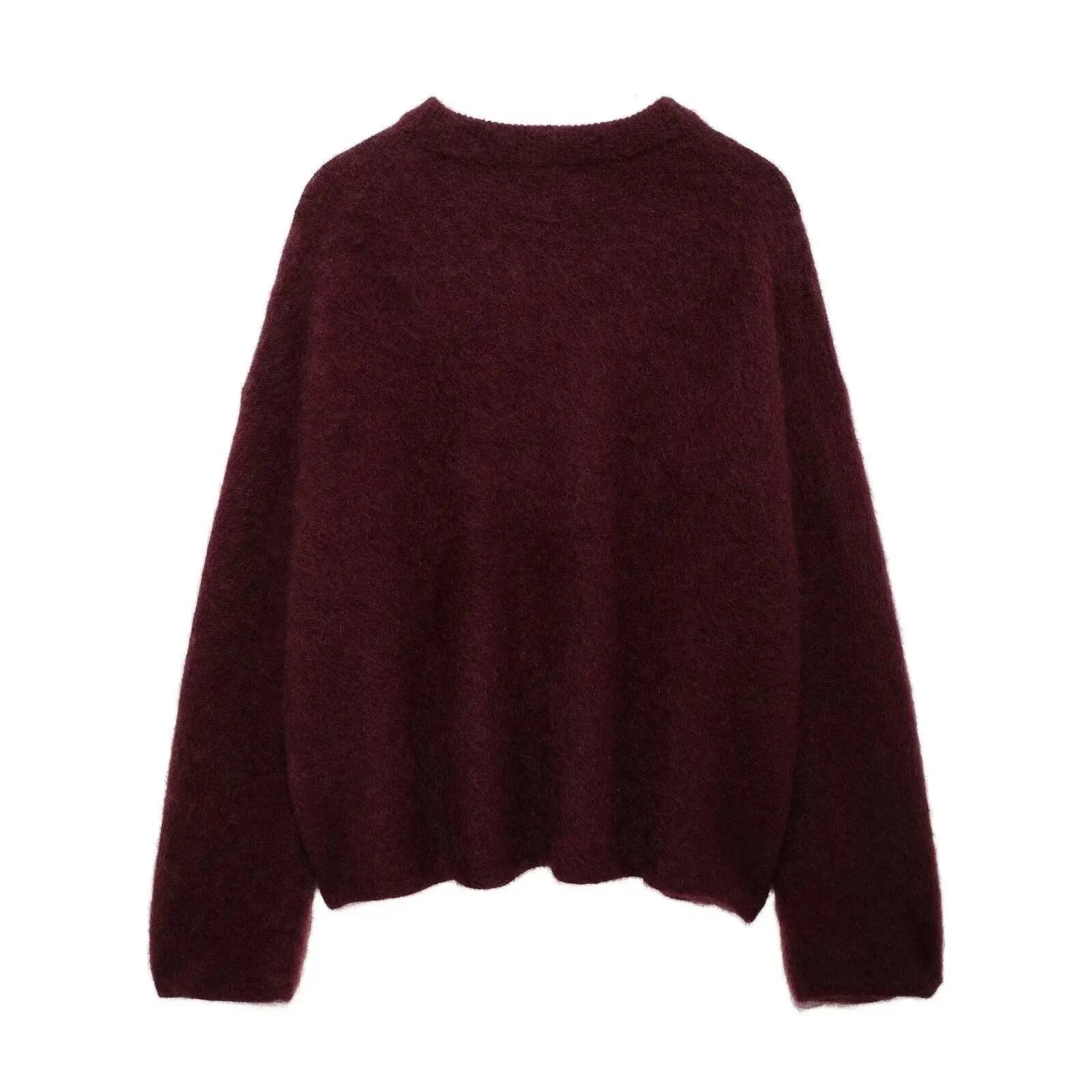 Women's Elegant Solid O-Neck Sweater, Loose Casual Long Sleeve Knitted Pullover Sweatshirt ...