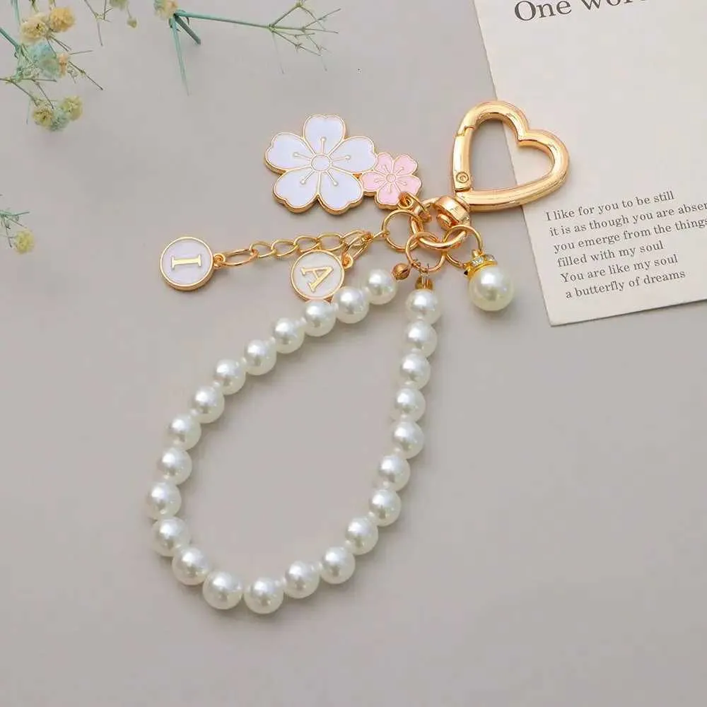 Lovely Cherry Blossoms Keychain with Pearl Chain and Letter Pendant ...