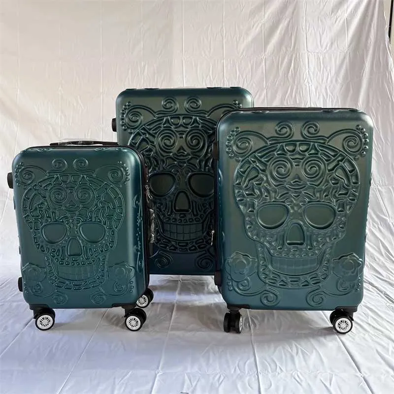 Large Expandable Skull Suitcase Set, Rolling Luggage Trolley Case With ...