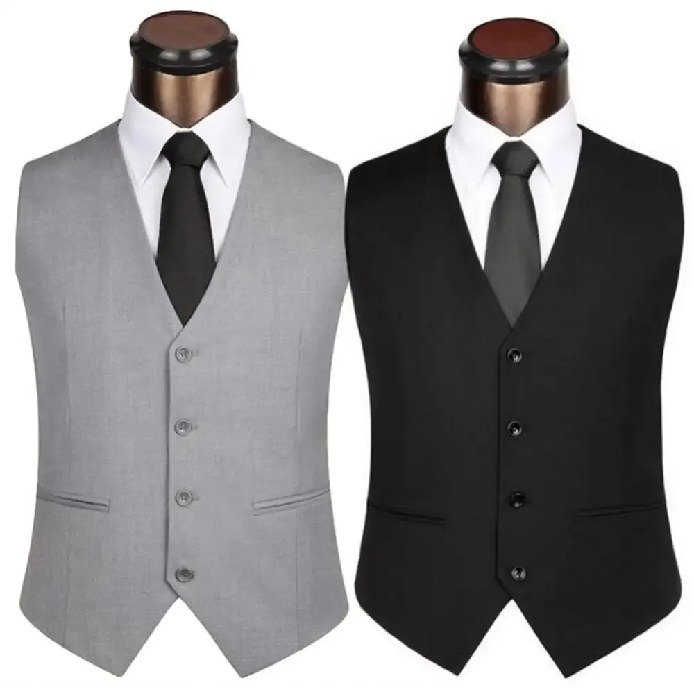 The New Men's Dress Vest Solid Color Single-Breasted Slim-Fit Suit Vest ...