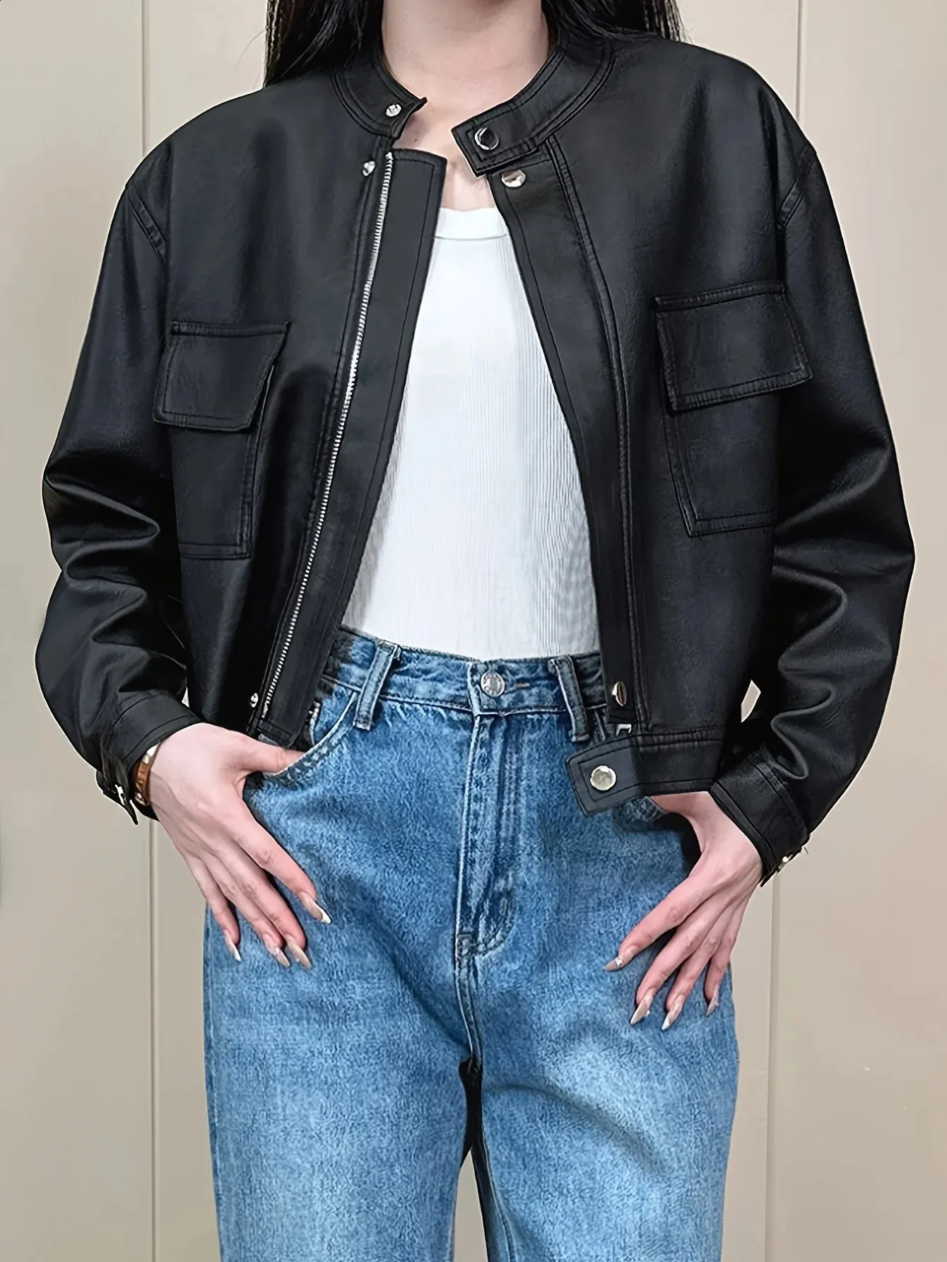 Style Women's Pu Leather Motorcycle Jacket Faux Punk Zipper Outwear ...