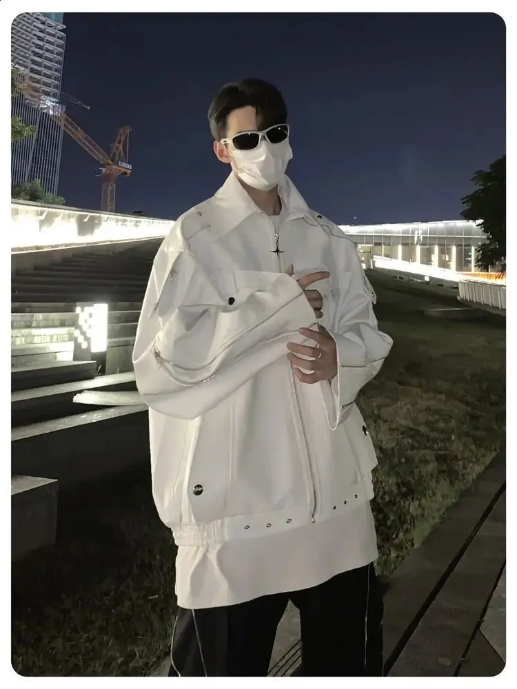 Gmiixder Leather Jacket: American Retro High Street White Coat, Men's ...