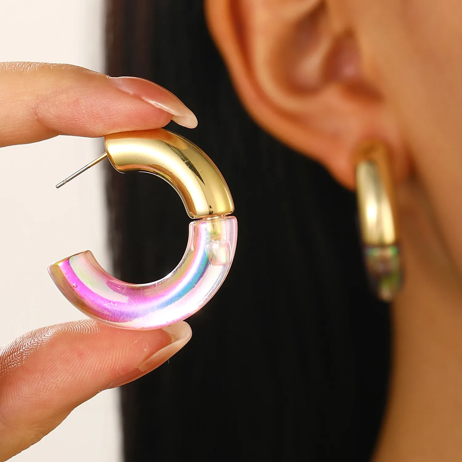 Unique Two-Tone Acrylic Gradient C-Shaped Earrings for Women | Eco ...