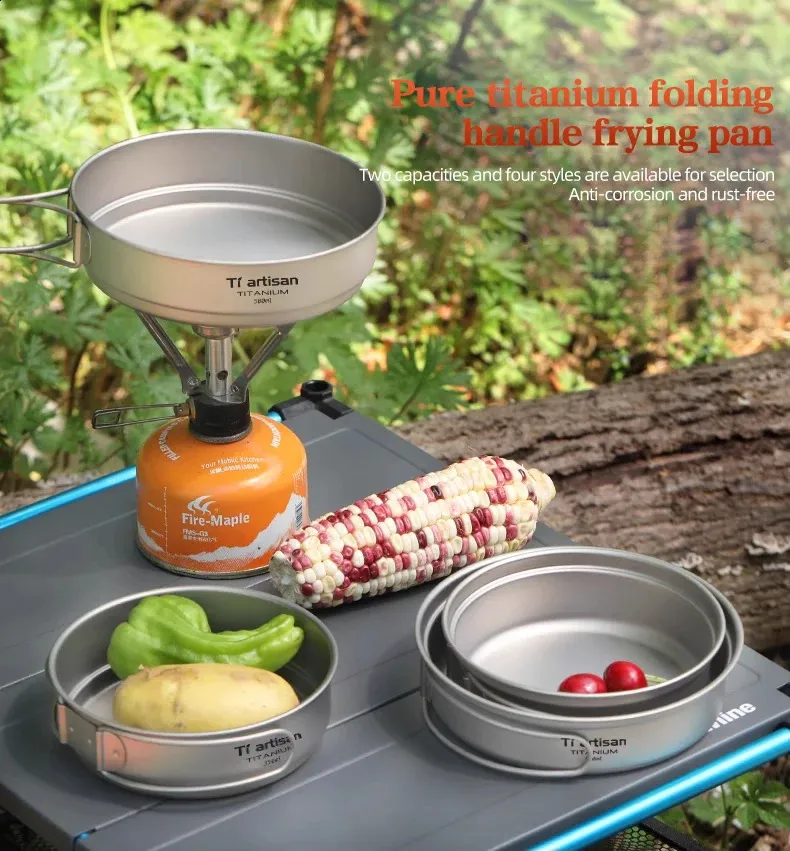 Tiartisan Folding Handle Cooking Frying Pan, 350ml/500ml, Ultralight ...