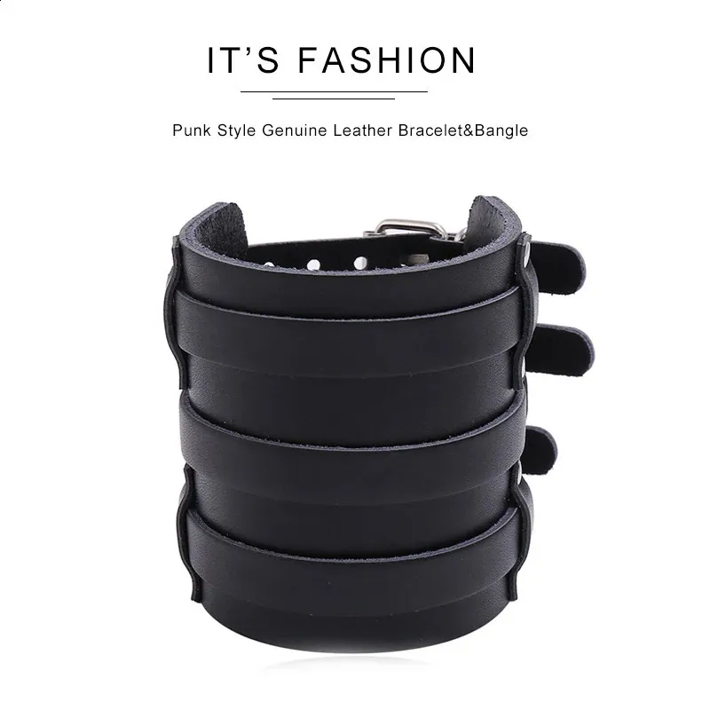 Jessingshow 80mm Width Genuine Leather Adjustable Wrap Bracelet for Men ...