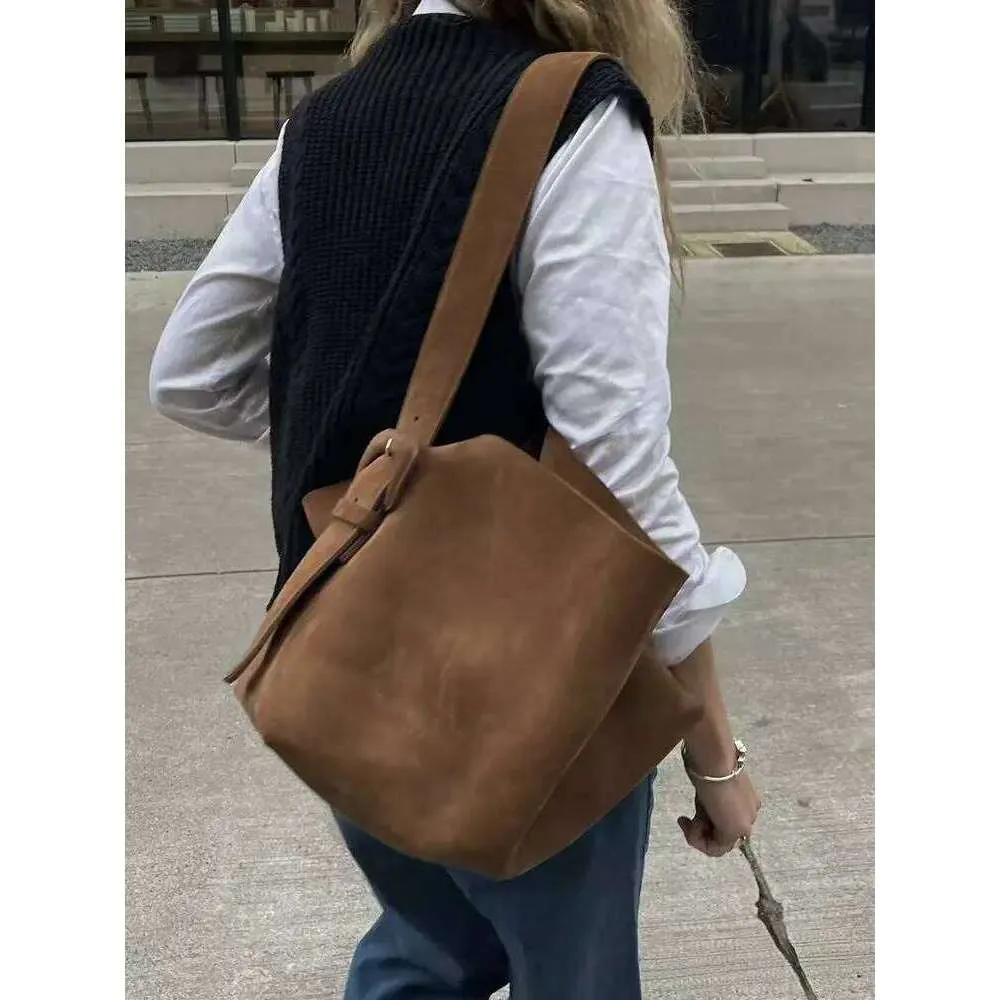 2026 New Female Fashion Retro Brown Large Capacity Nubuck Leather Tote ...