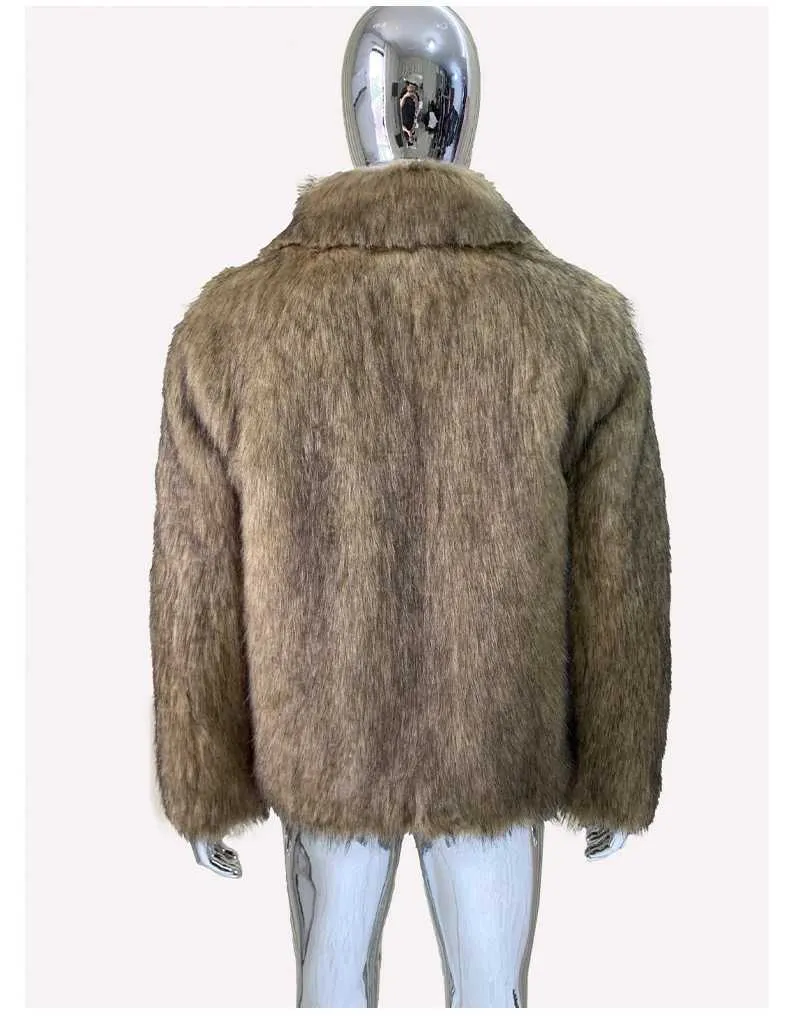Nerazzurri Men's Faux Fur Coat: Autumn Winter Thickened Warm Soft Hairy ...