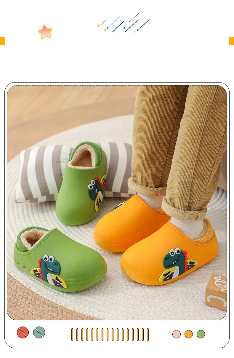 Children's Cotton Waterproof Shoes: Cute Plush Warm Slippers for Boys ...