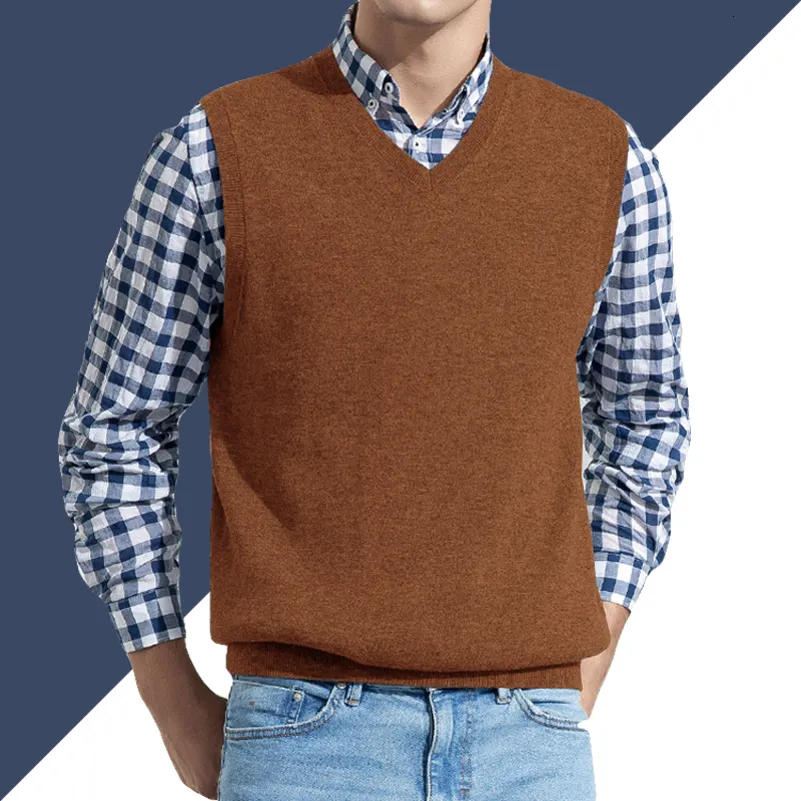 Men's S6XL Sleeveless Sweater Vest, Autumn Spring Cotton Knitted Solid ...
